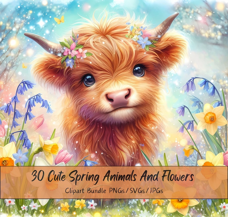 Cute Spring Animals and Spring Flowers Clipart Bundle, Watercolor Clip ...