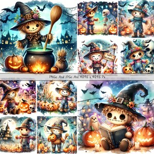 Cute Halloween Scarecrows Clipart Bundle, Watercolor Scarecrow Clip Art ...