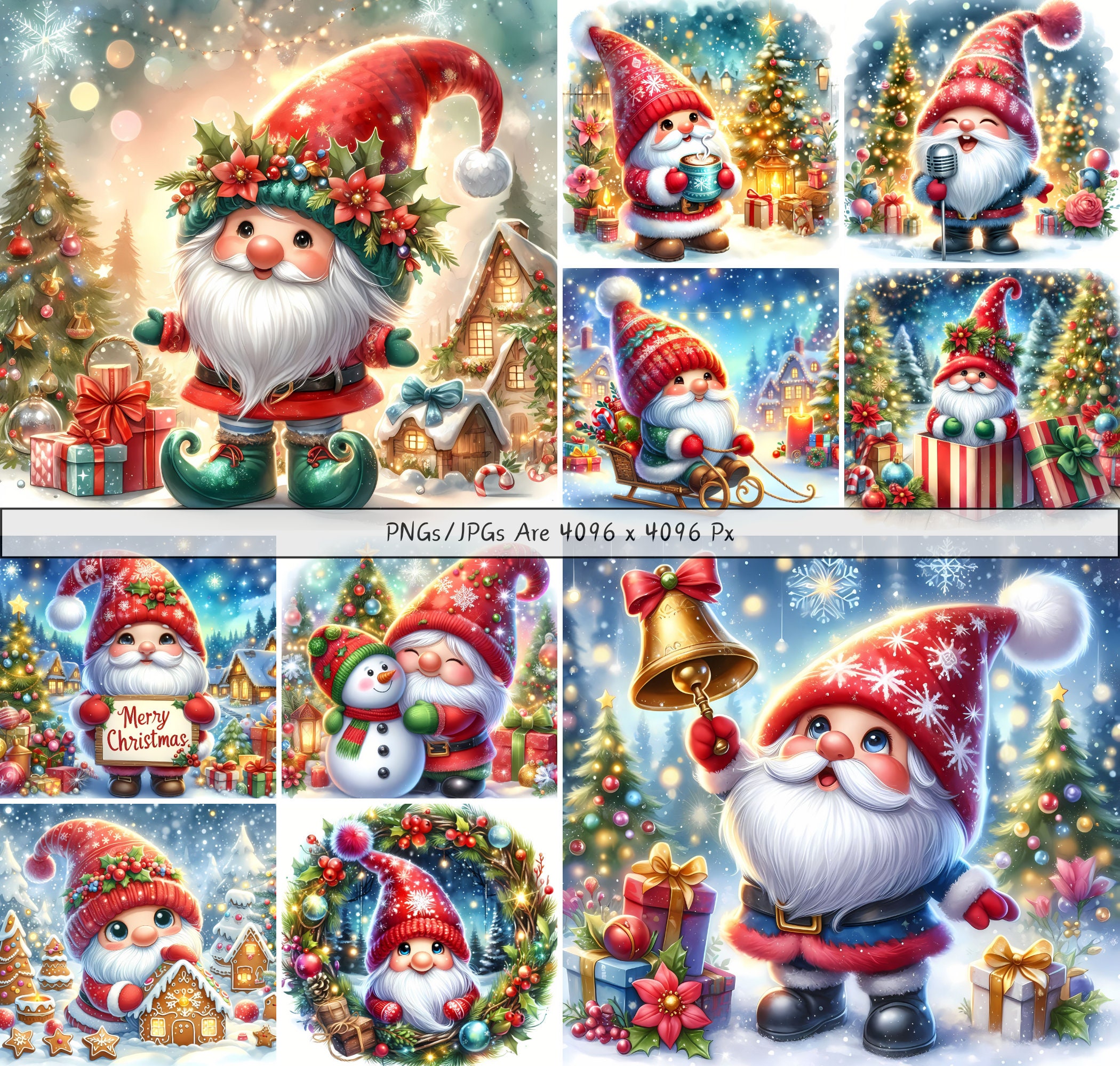 Cute Christmas Gnomes Clipart Bundle, Xmas Gnome Clip Art Images ...