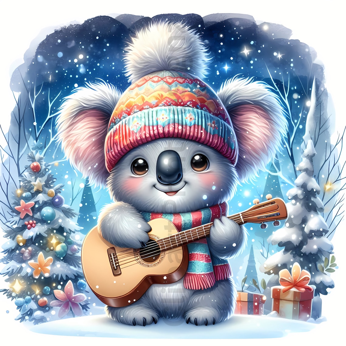 Cute Winter Koala Clipart Bundle, Festive Watercolor Clip Art Images ...