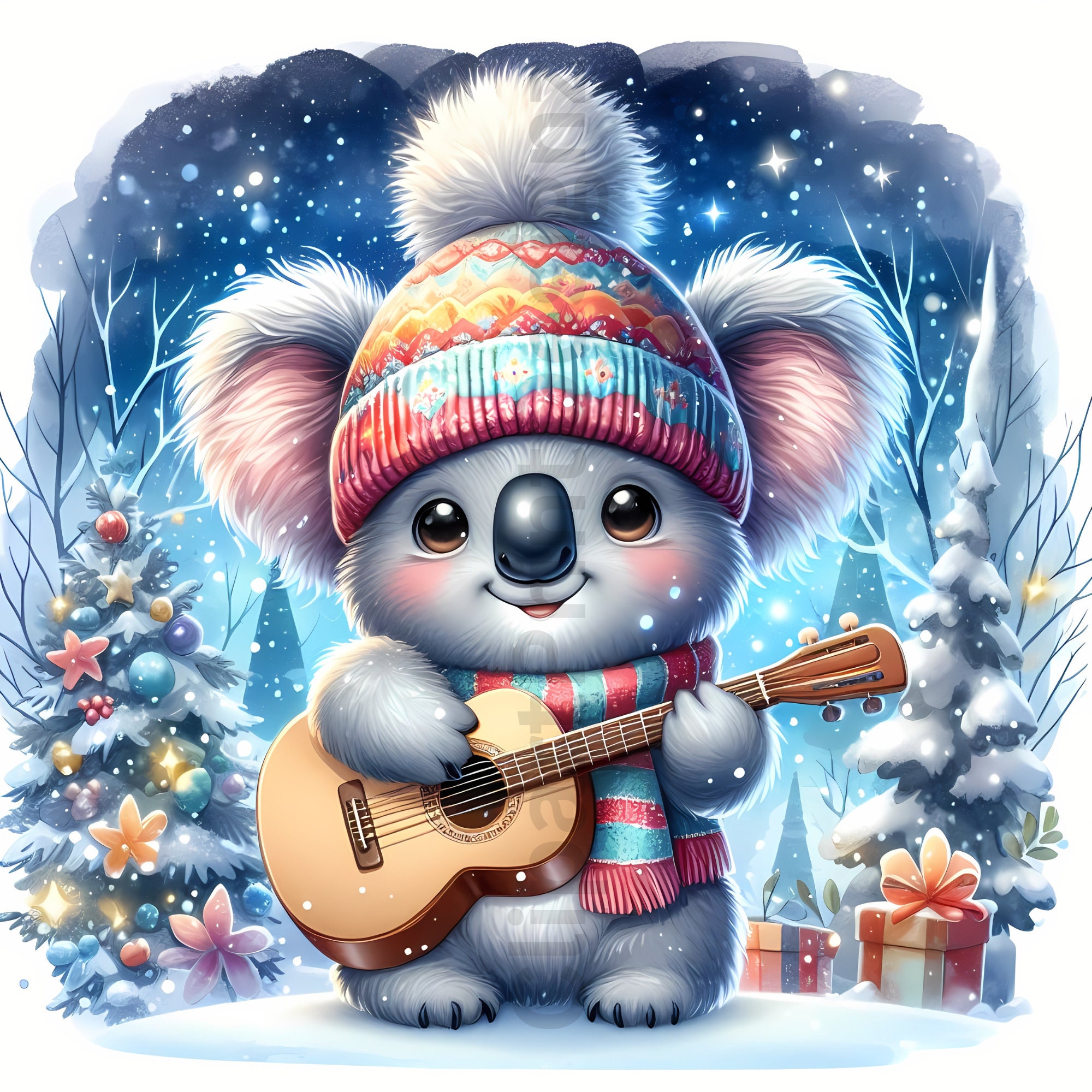 Cute Winter Koala Clipart Bundle, Festive Watercolor Clip Art Images ...