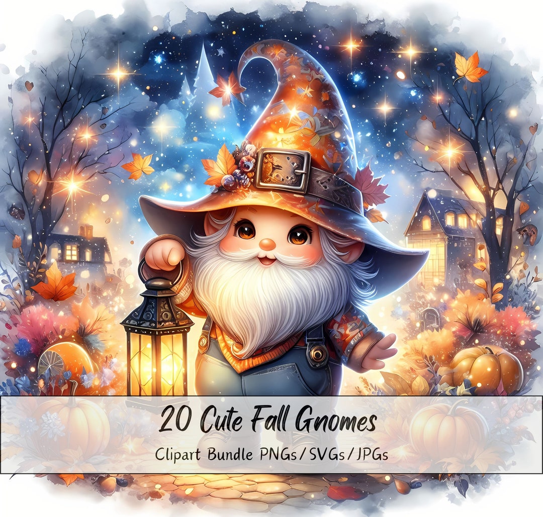 Cute Fall Gnomes Clipart Bundle, Watercolor Gnome Clip Art Images, High ...