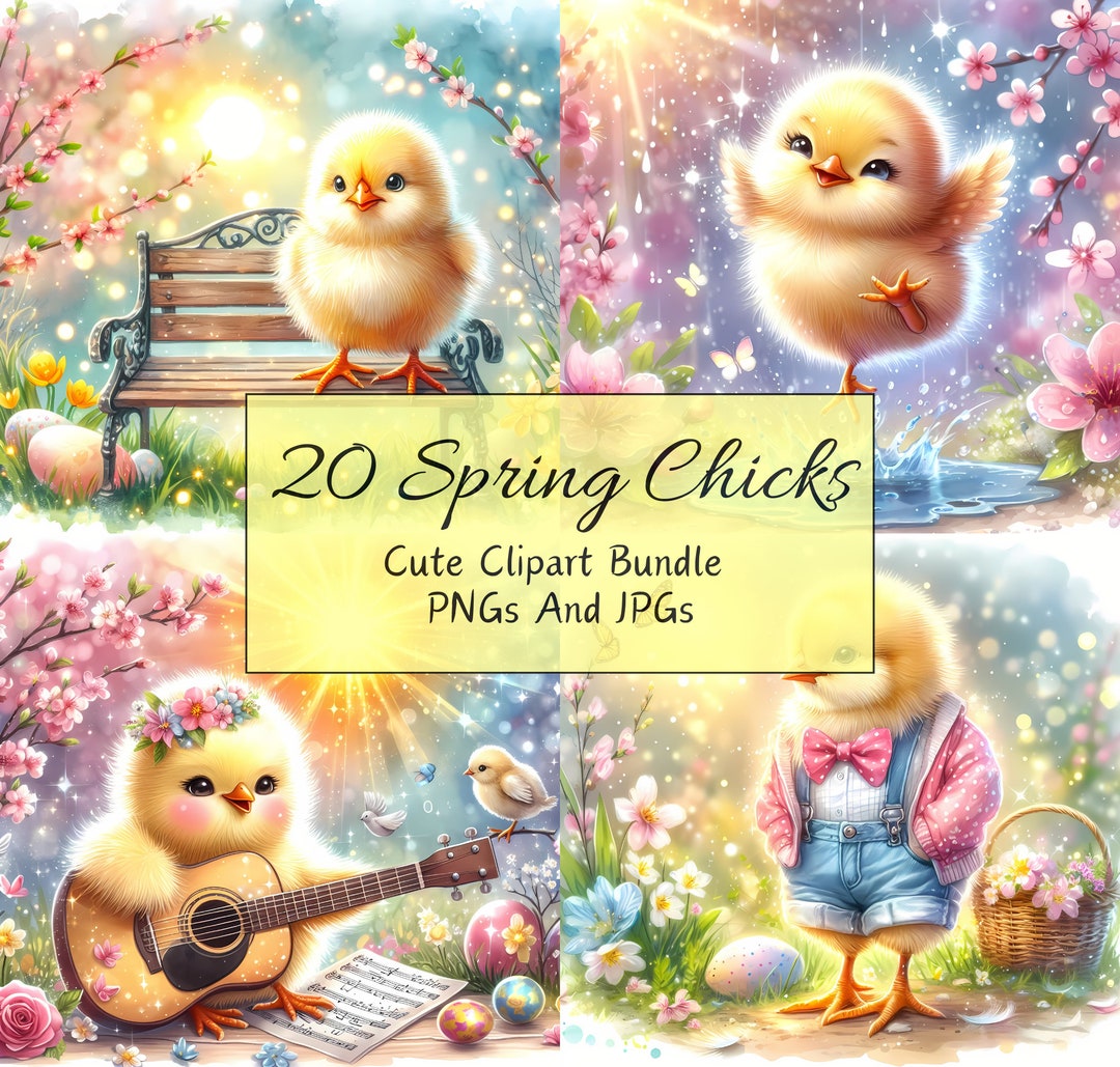 Cute Spring Chicks Clipart Bundle, Watercolor Clip Art Images, 20 High ...