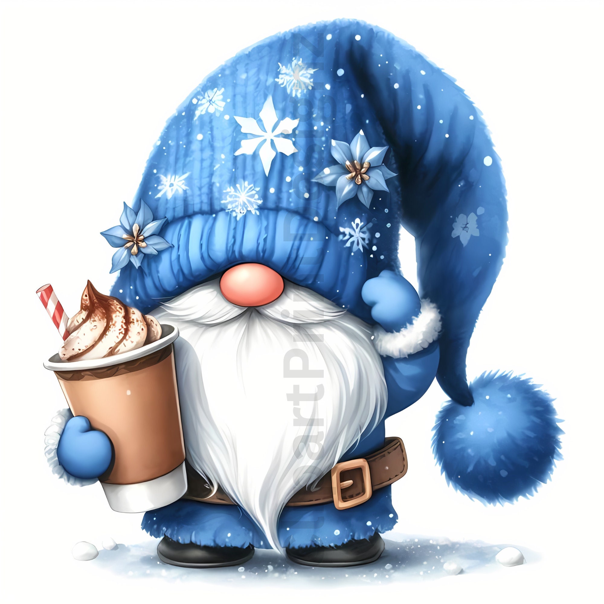 Blue Watercolor Festive Gnomes Clipart Bundle, Blue Christmas Gnomes ...