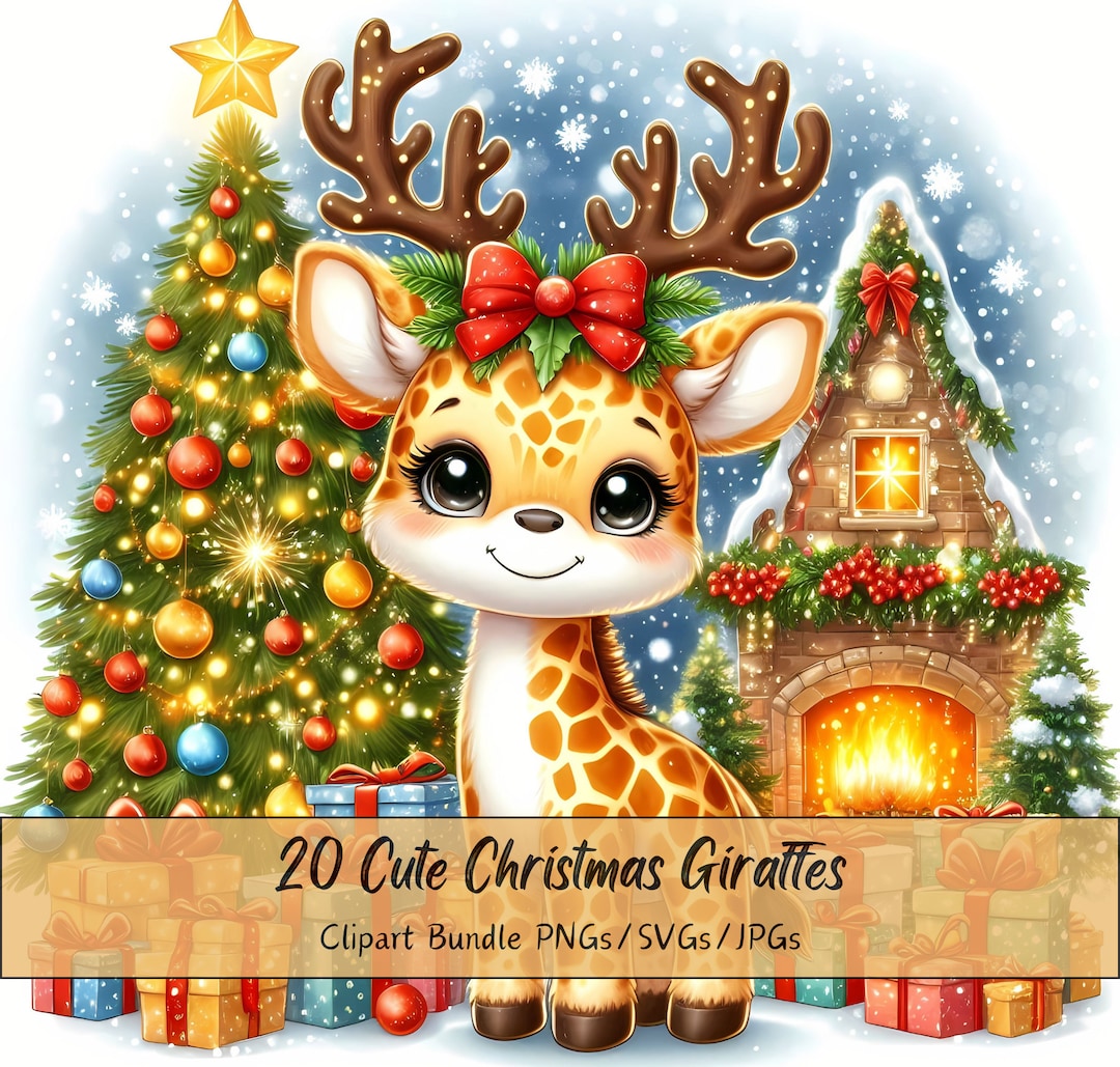 Cute Christmas Giraffes Clipart Bundle, Xmas Giraffe Clip Art Images ...