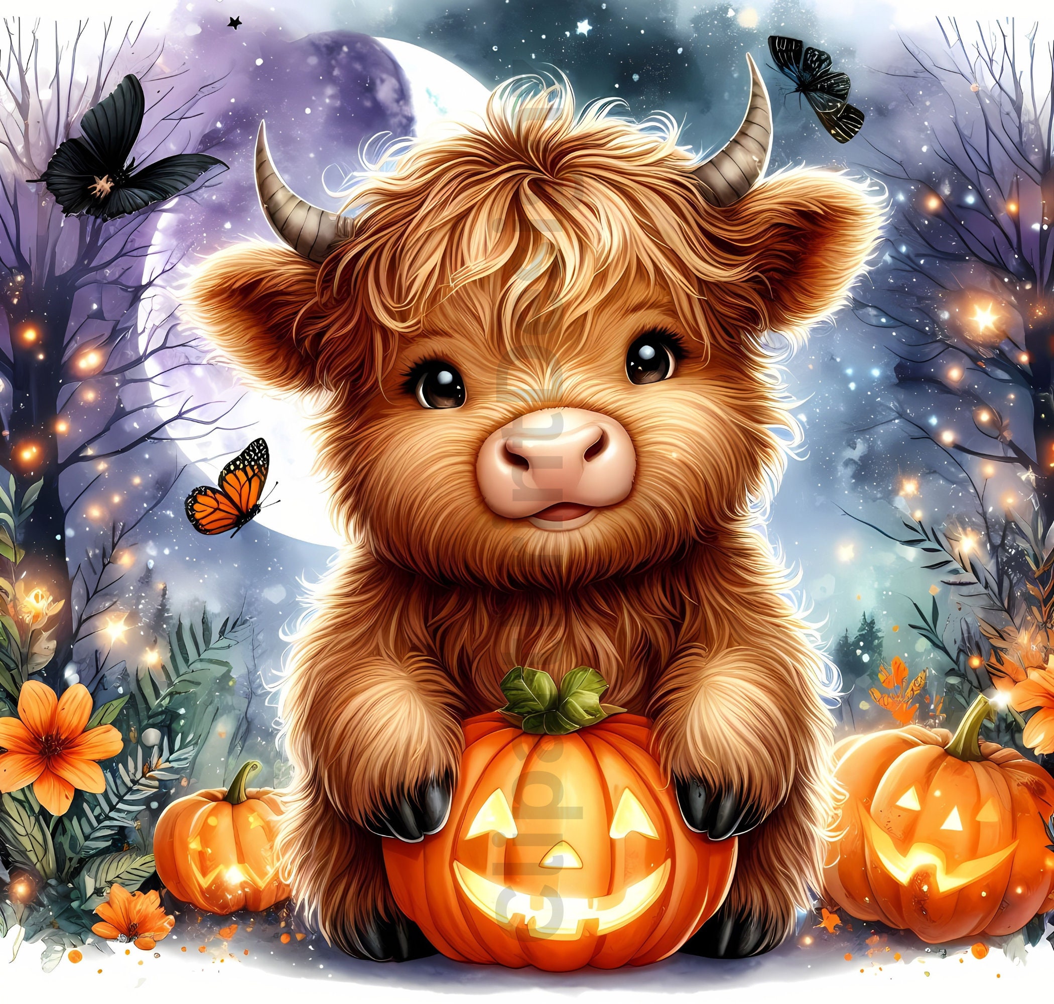 Cute Halloween Highland Cows Clipart Bundle, Watercolor Cow Clip Art ...