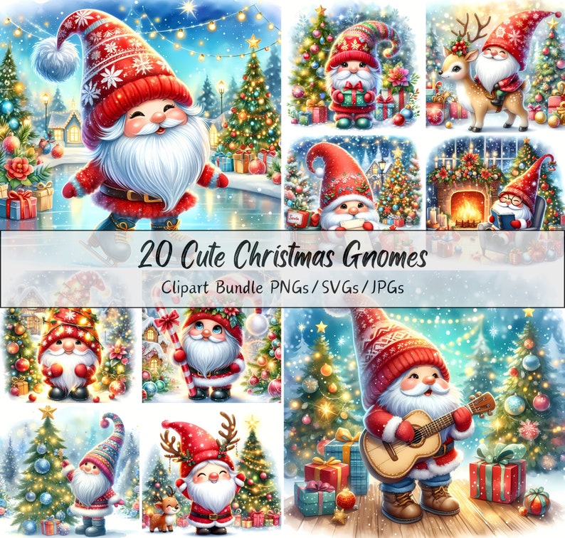 Cute Christmas Gnomes Clipart Bundle, Xmas Gnome Clip Art Images ...
