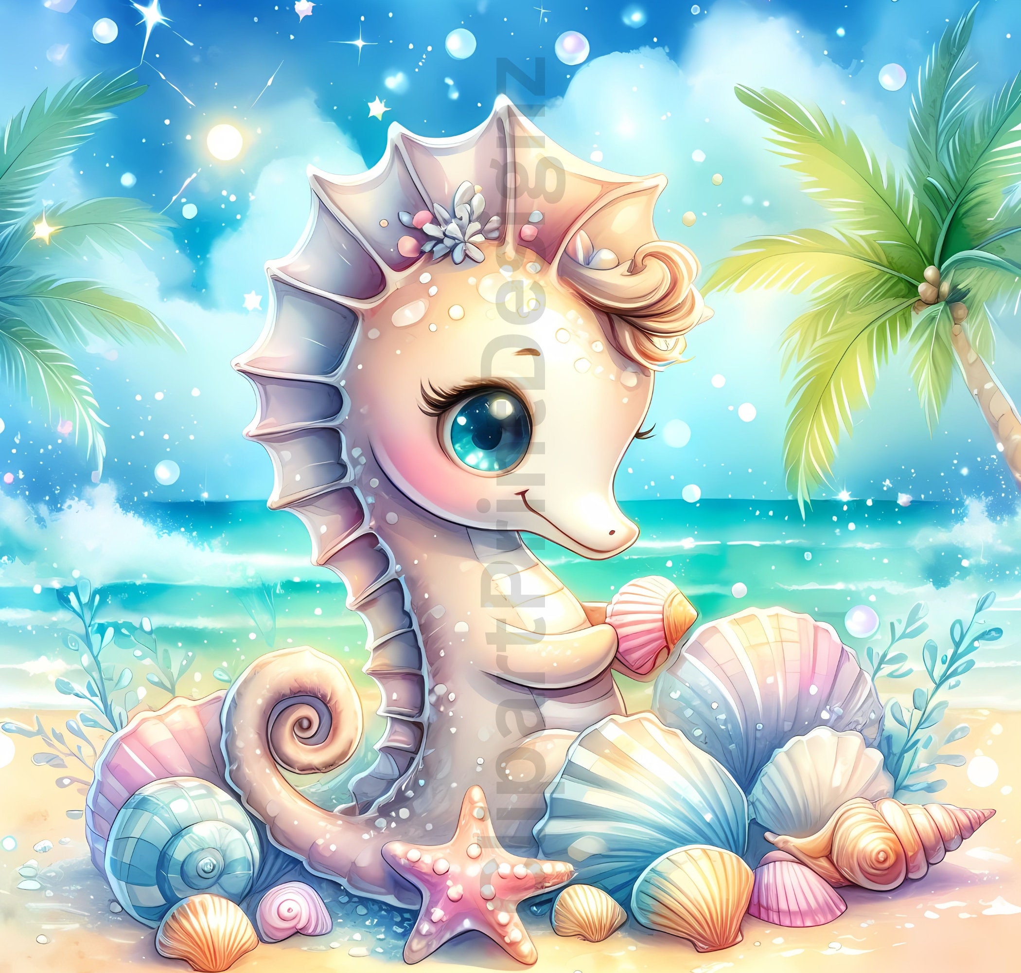Cute Summer Seahorses Clipart Bundle, Watercolor Seahorse Clip Art ...