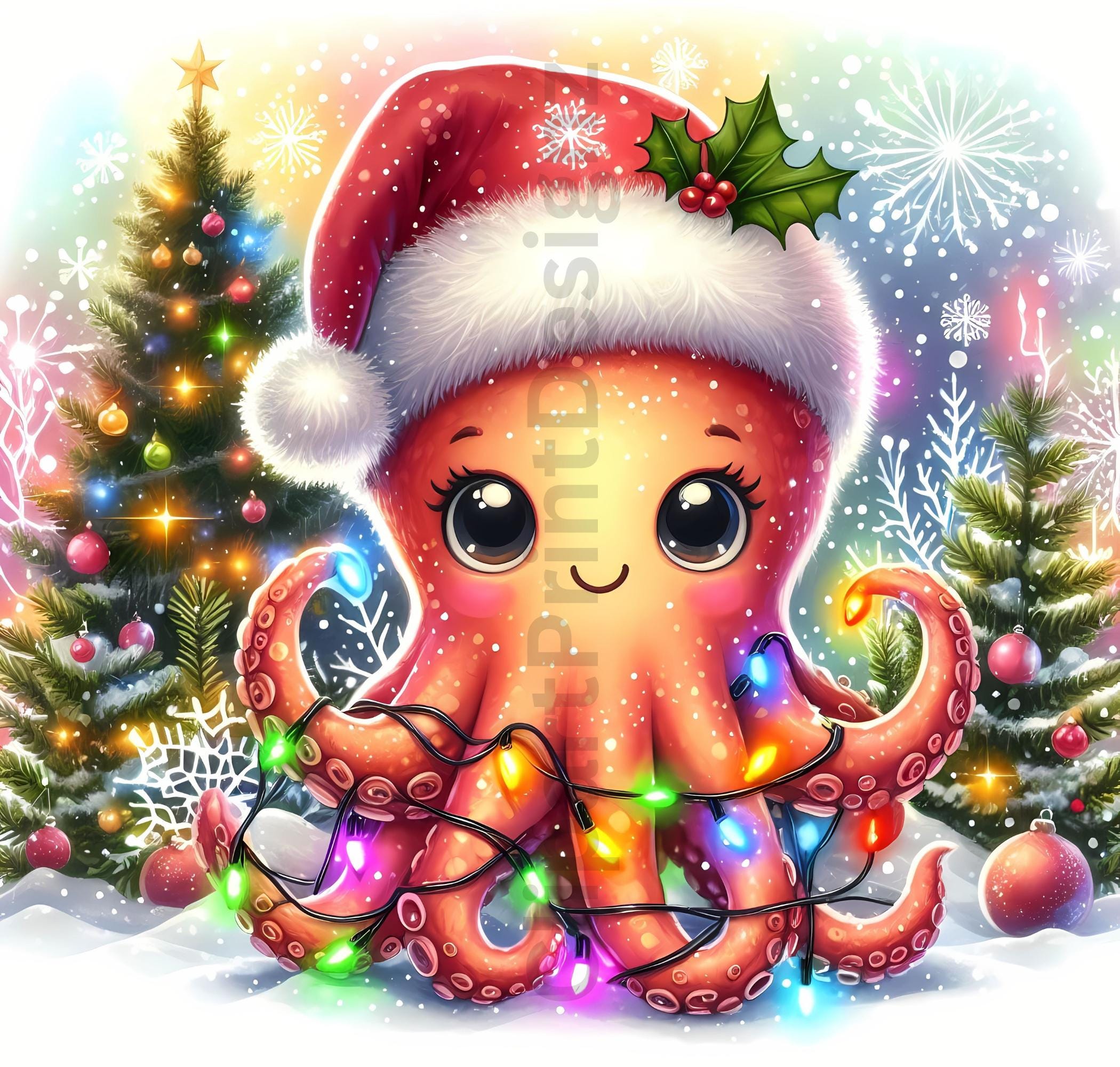 Cute Christmas Octopuses Clipart Bundle, Xmas Octopus Clip Art Images ...