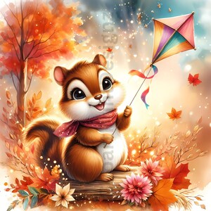Cute Fall Chipmunks Clipart Bundle, Watercolor Autumn Chipmunk Clip Art ...