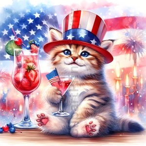 Cute 4th July American Animals Clipart Bundle, Watercolor Patriotic ...