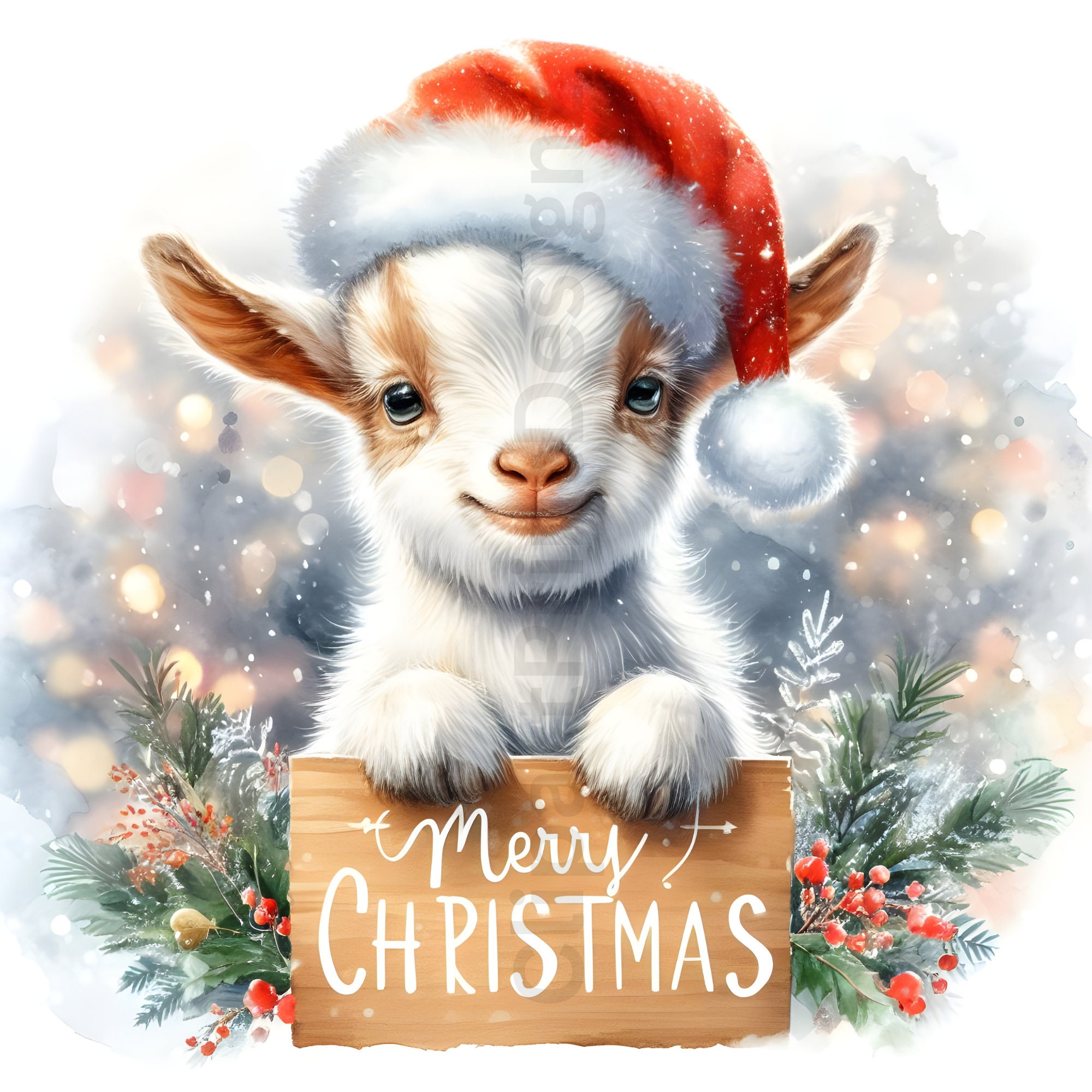 Bundle de cliparts animaux joyeux Noël aquarelle, 17 fichiers PNG et ...