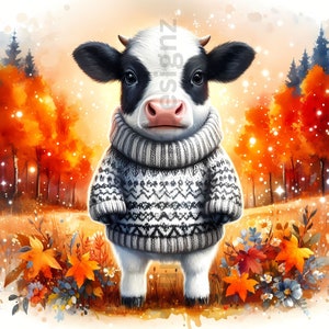 Cute Fall Cows Clipart Bundle, Watercolor Cow Clip Art Images, High ...