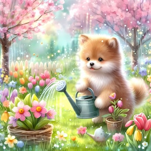 Cute Spring Dog Clipart Bundle, Watercolor Clip Art Images, 20 High ...