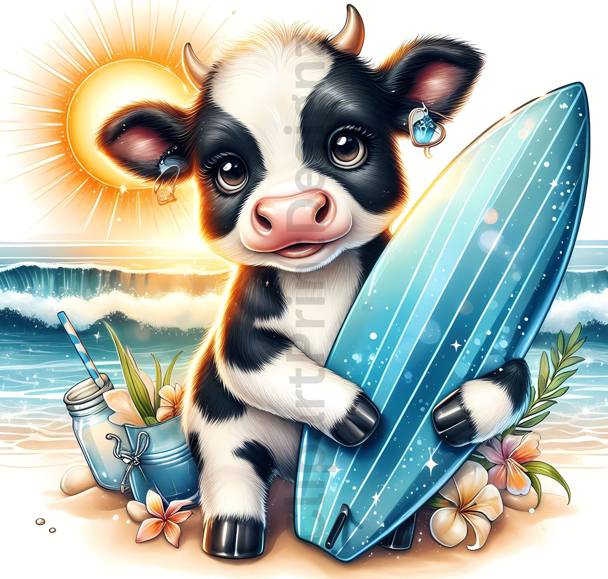Cute Summer Cows Clipart Bundle, Watercolor Cow Clip Art Images, High ...