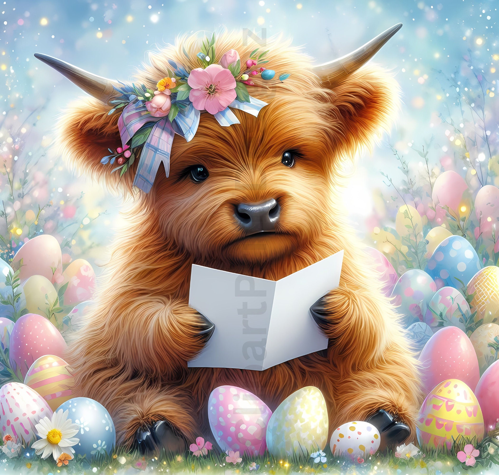 Cute Easter Highland Cow Clipart, Funny Watercolor Animal Images, High ...