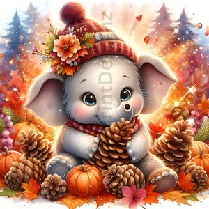 Cute Fall Elephants Clipart Bundle, Watercolor Elephant Clip Art Images ...