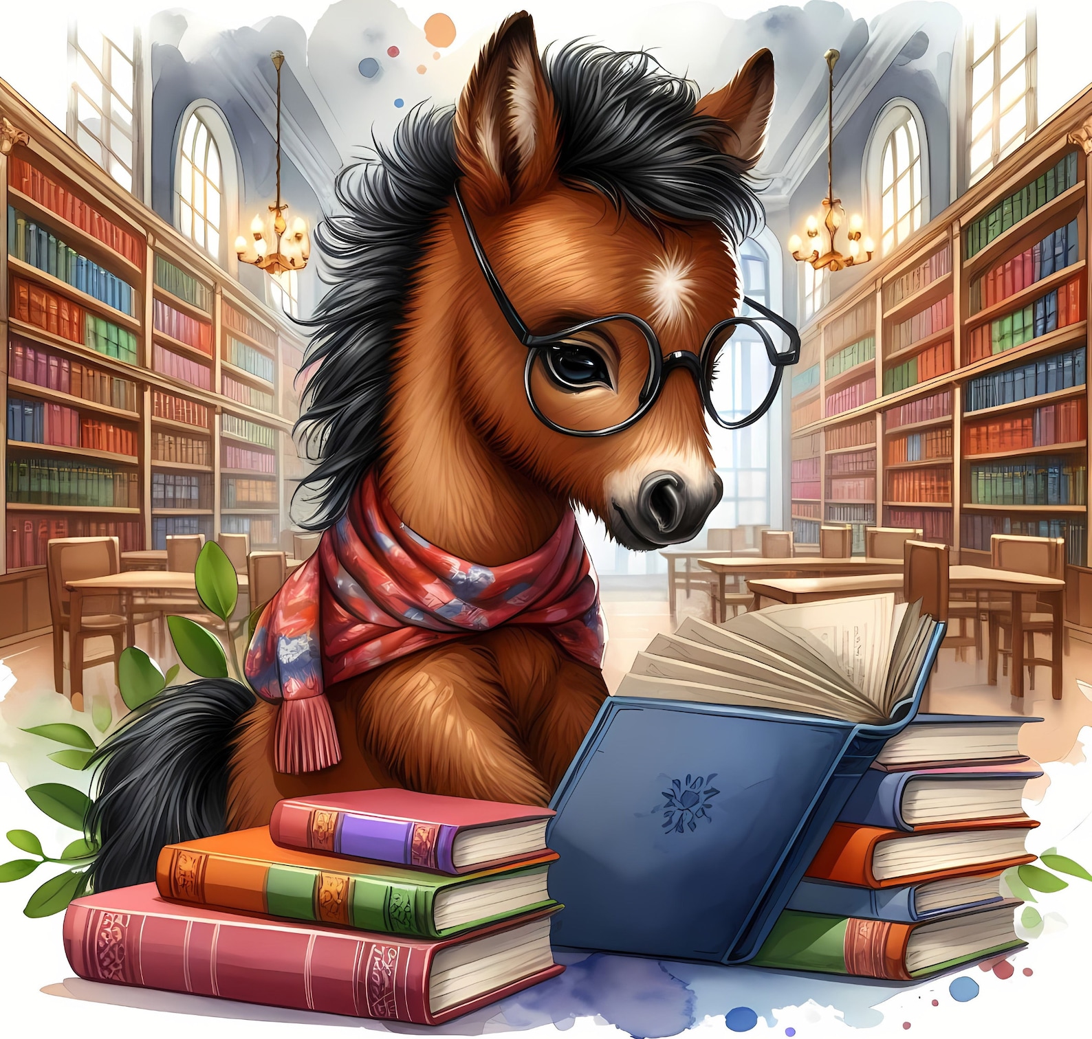 Cute Back to School Horses Clipart Bundle, Watercolor Horse Clip Art ...
