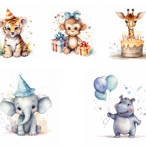 31 Watercolor Birthday Party Clipart Bundle, Cute Party Animals ...
