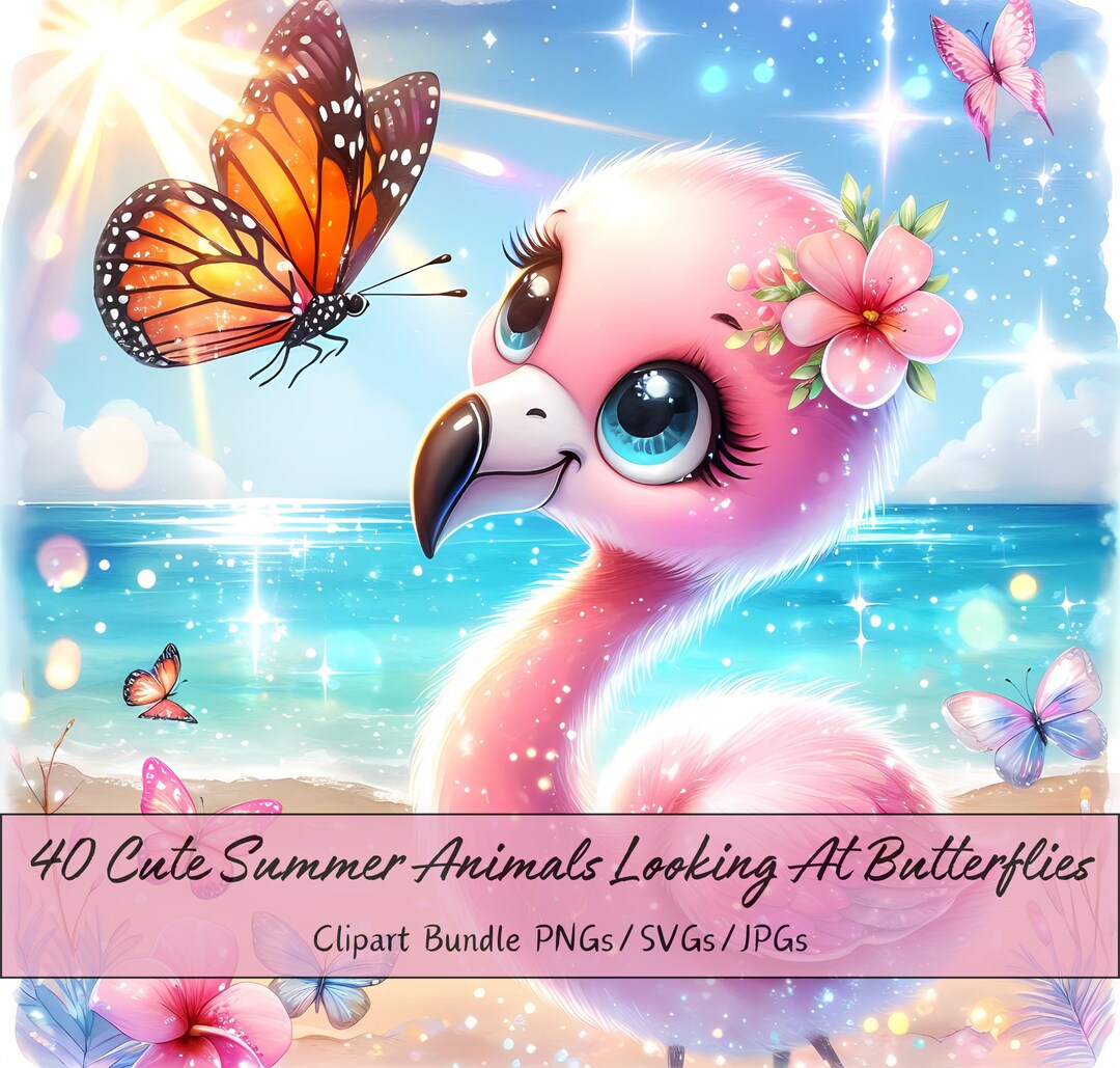 Cute Summer Animals and Butterflies Clipart Bundle, Watercolor Clip Art ...