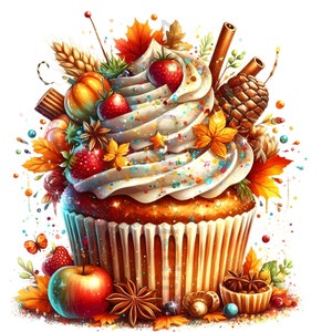 Fall Cupcakes Clipart Bundle, Watercolor Clip Art Images, High Quality ...