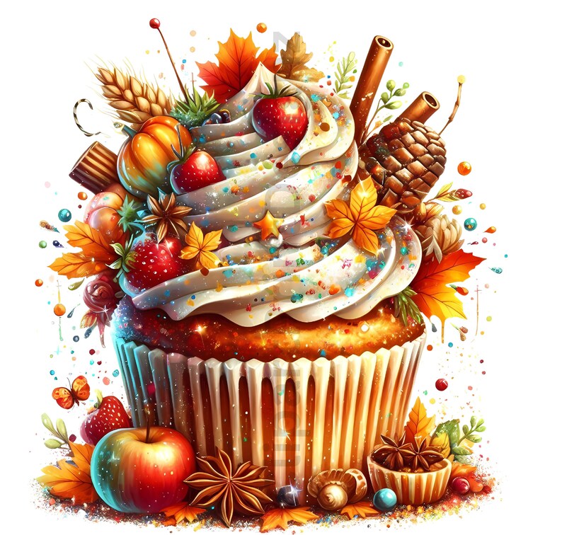Fall Cupcakes Clipart Bundle, Watercolor Clip Art Images, High Quality ...