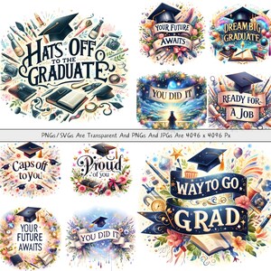 Graduation Banners Clipart Bundle, Watercolor Clip Art Images, High ...