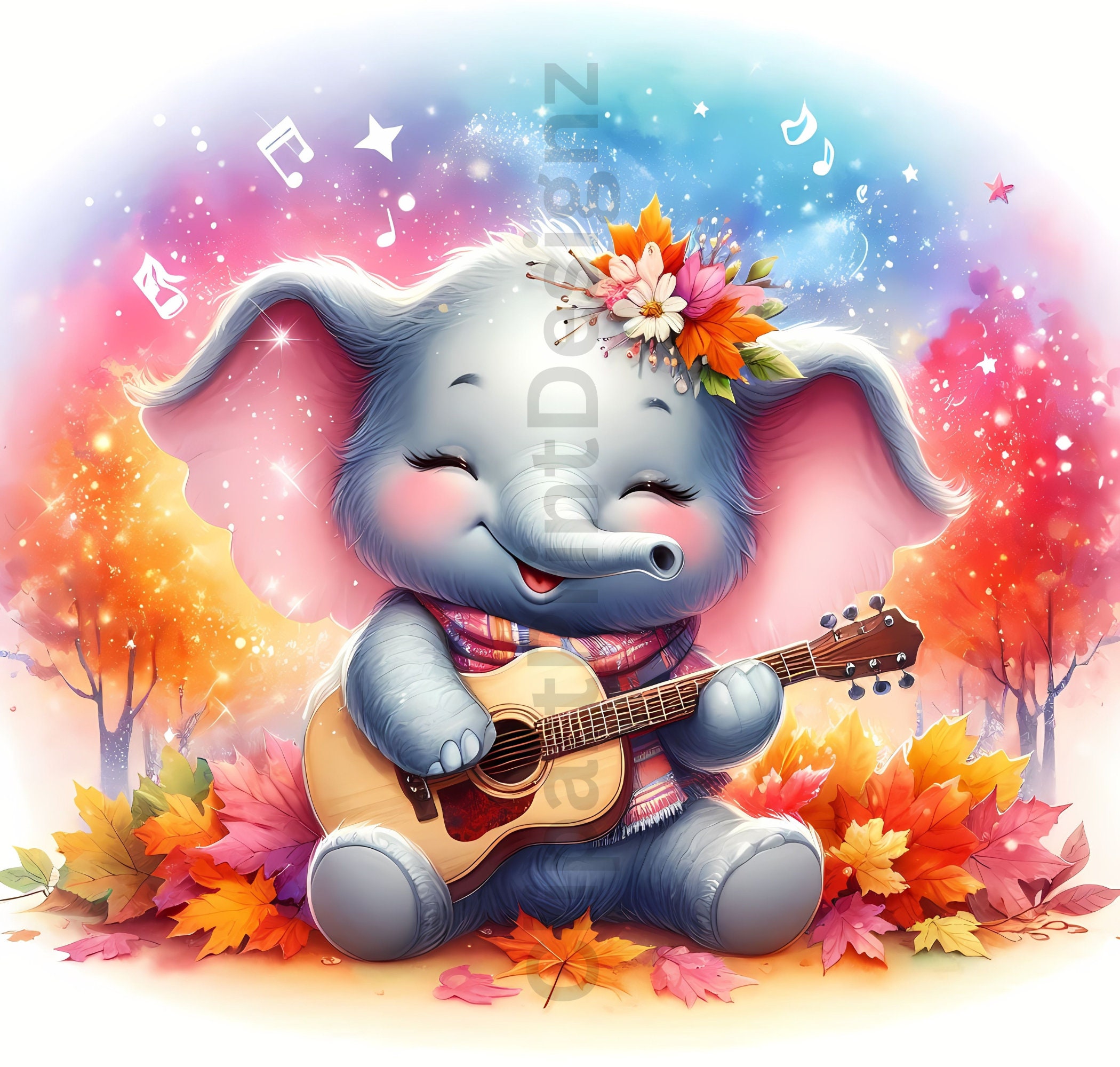 Cute Fall Elephants Clipart Bundle, Watercolor Elephant Clip Art Images ...