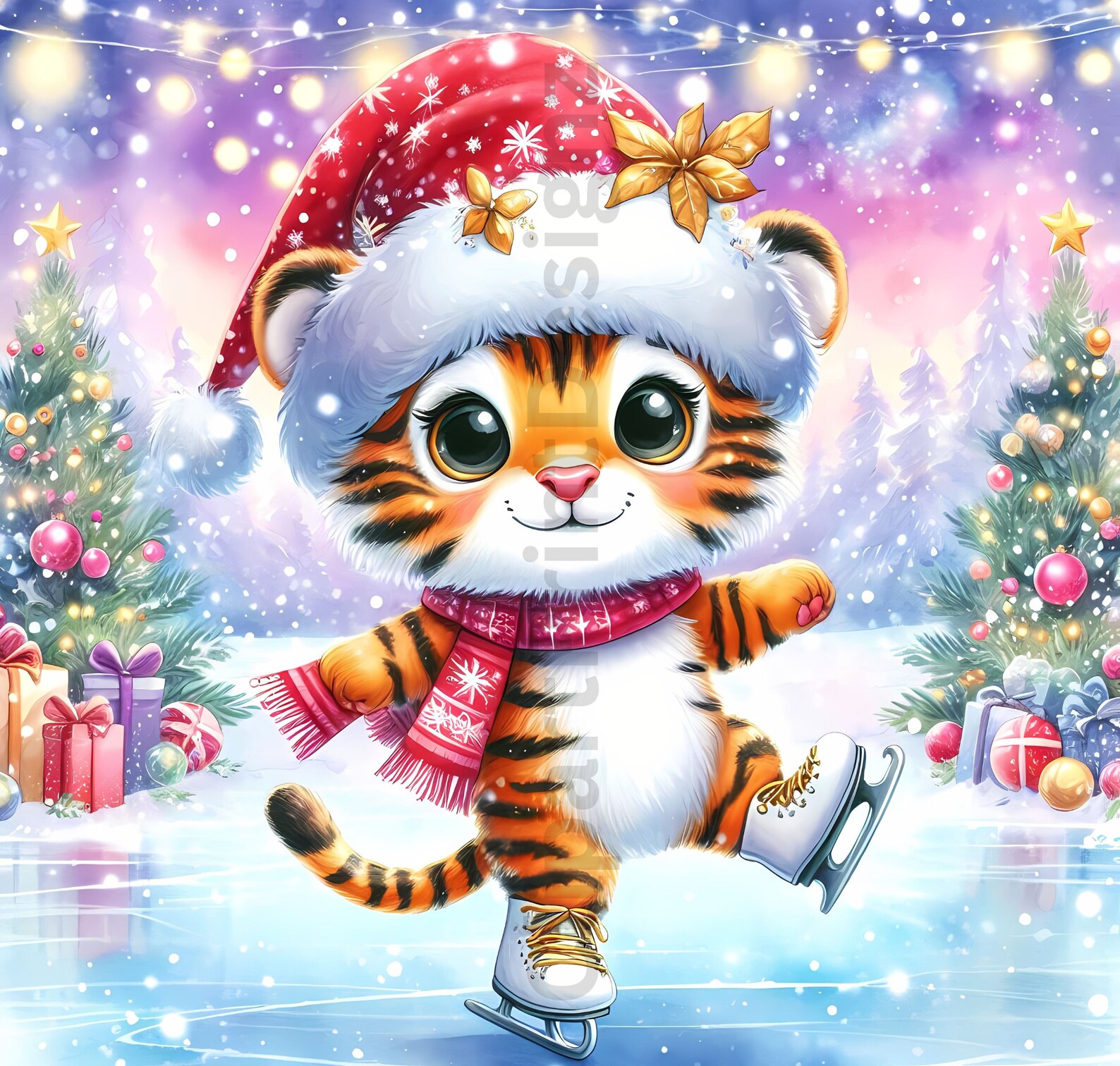 Cute Christmas Tigers Clipart Bundle, Xmas Tiger Clip Art Images ...