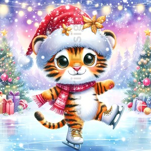 Cute Christmas Tigers Clipart Bundle, Xmas Tiger Clip Art Images ...