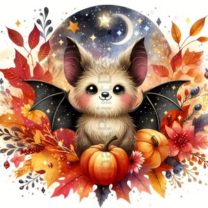 Cute Fall Bats Clipart Bundle, Watercolor Bat Clip Art Images, High ...