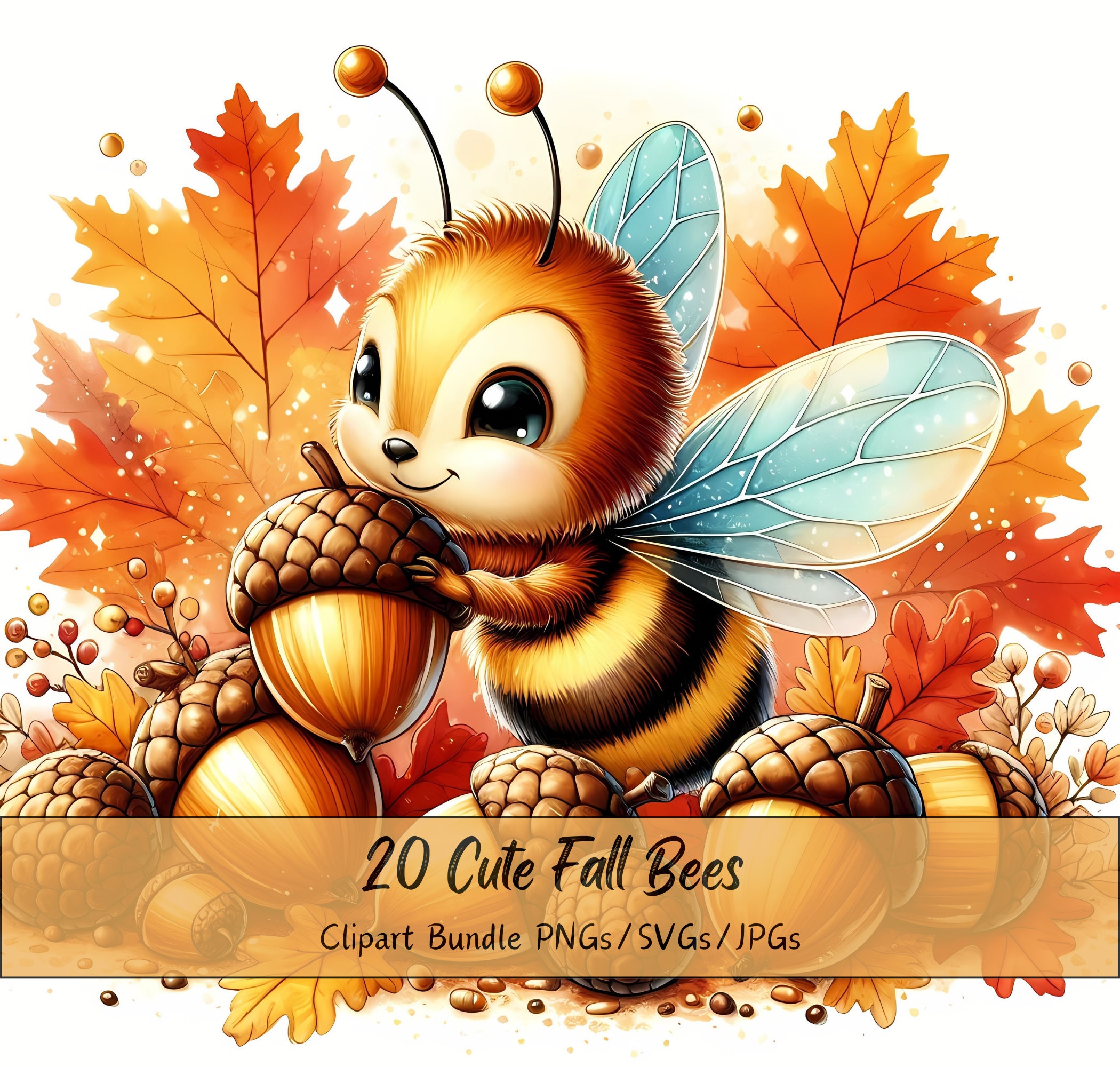 Cute Fall Bees Clipart Bundle, Watercolor Bee Clip Art Images, High ...