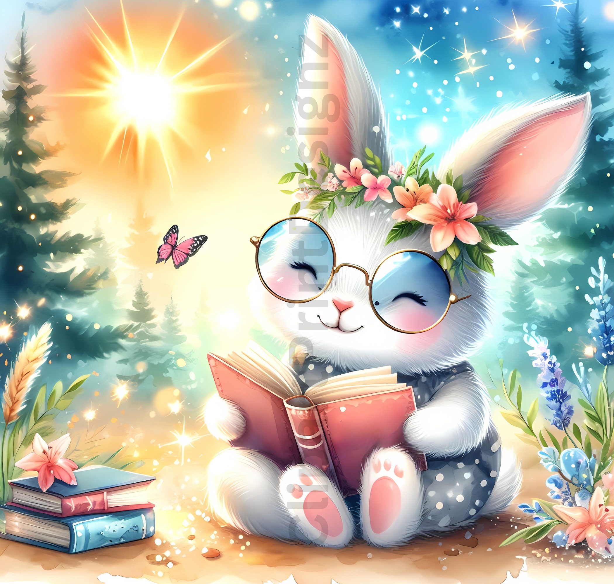 Cute Summer Rabbits Clipart Bundle, Watercolor Rabbit Clip Art Images ...