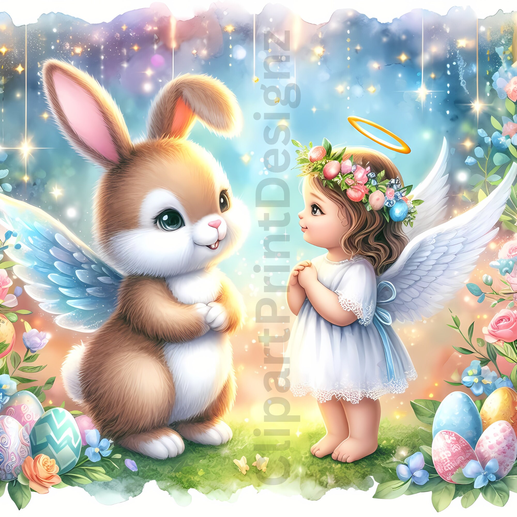 Cute Easter Bunnies Clipart Bundle, Watercolor Clip Art Images, 20 High ...
