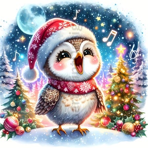 Cute Christmas Owls Clipart Bundle, Xmas Owl Clip Art Images ...