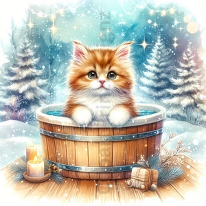 Cute Winter Cat Breeds Clipart Bundle, Festive Watercolor Clip Art ...