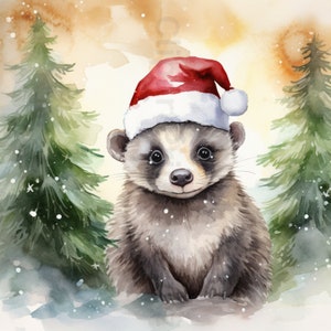 Cute Watercolor Woodland Christmas Animals, Christmas Woodland Clipart ...