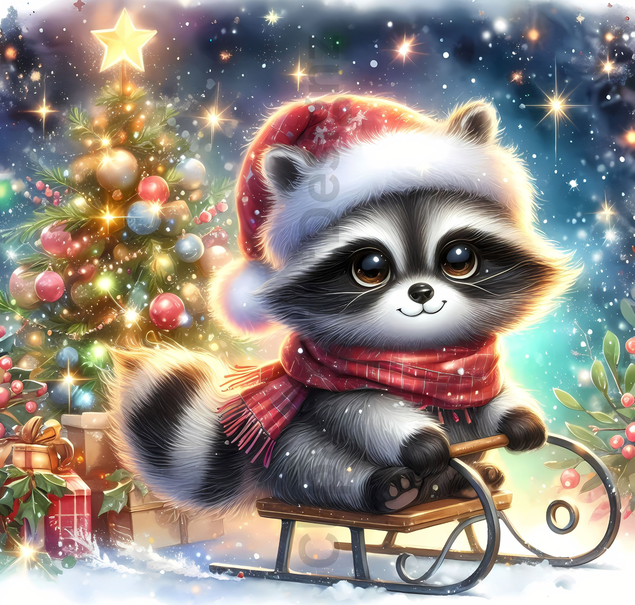 Cute Christmas Raccoons Clipart Bundle, Xmas Raccoon Clip Art Images ...