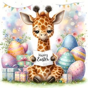 Cute Easter Giraffes Clipart, Funny Watercolor Animal Images, High ...