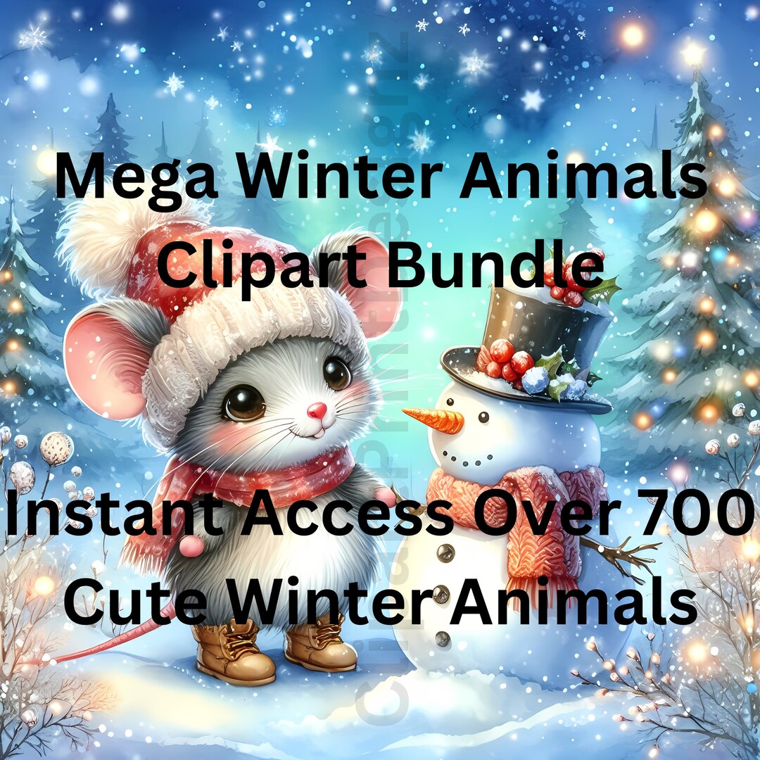 700 Cute Winter Animals Clipart Bundle, Festive Watercolor Clip Art ...