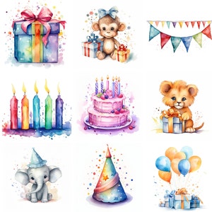 31 Watercolor Birthday Party Clipart Bundle, Cute Party Animals ...