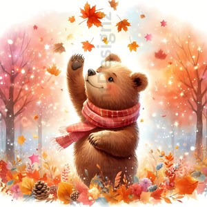 Cute Fall Bears Clipart Bundle, Watercolor Autumn Bear Clip Art Images ...