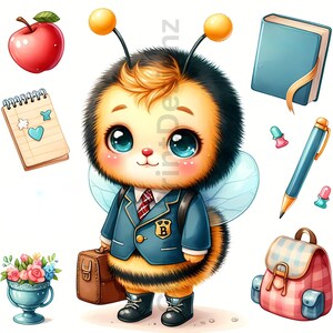 Cute Back to School Bees Clipart Bundle, Watercolor Bee Clip Art Images ...