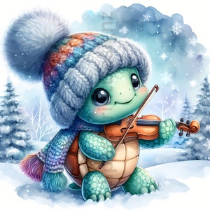 Cute Winter Turtles Clipart Bundle, Festive Watercolor Clip Art Images ...