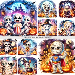 Cute Halloween Mummies Clipart Bundle, Watercolor Mummy Clip Art Images ...