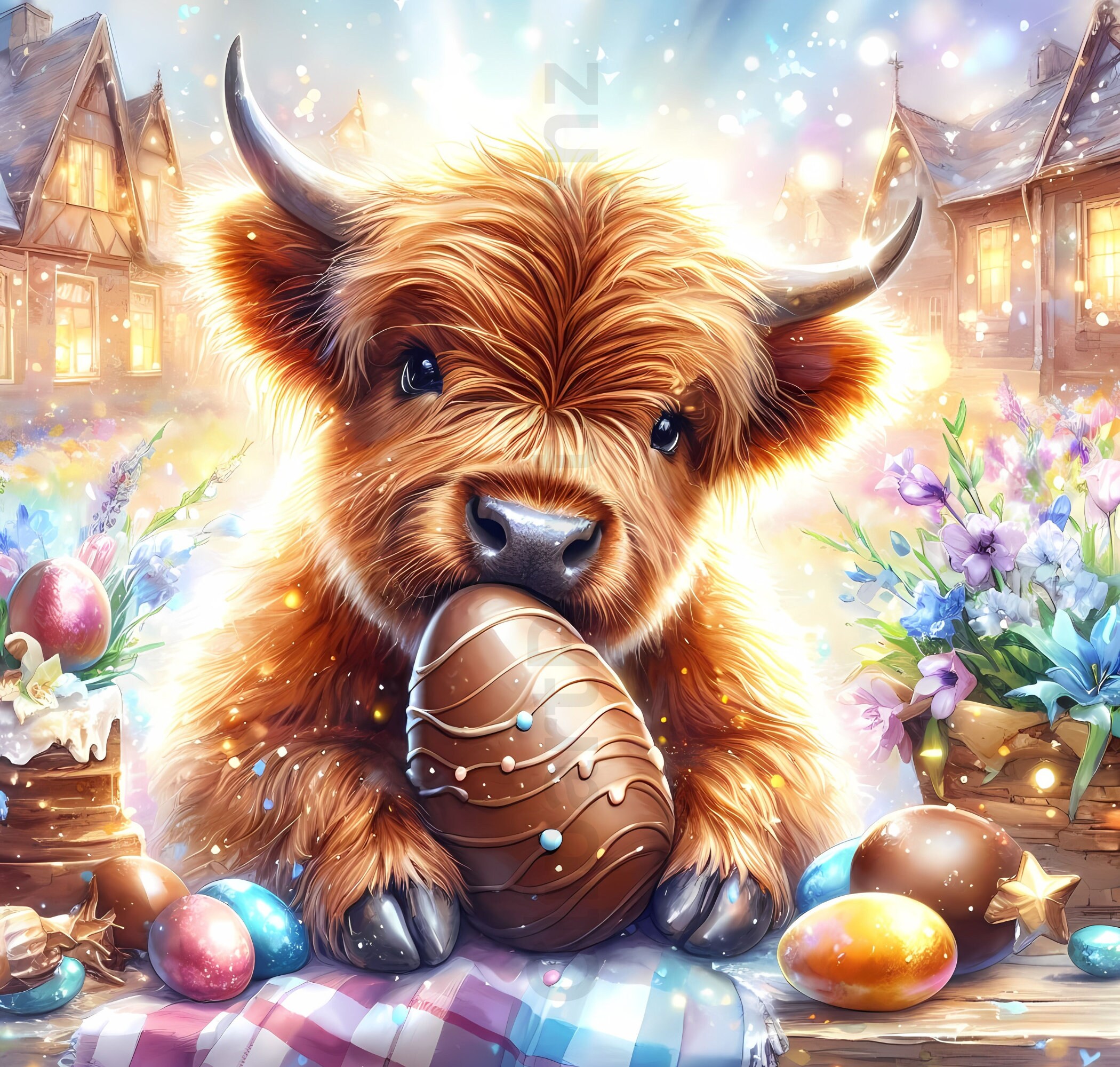 Cute Easter Highland Cow Clipart, Funny Watercolor Animal Images, High ...