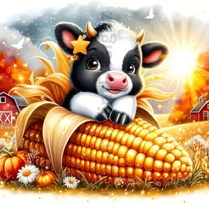 Cute Fall Corn Animals Clipart Bundle, Watercolor Animal Clip Art ...