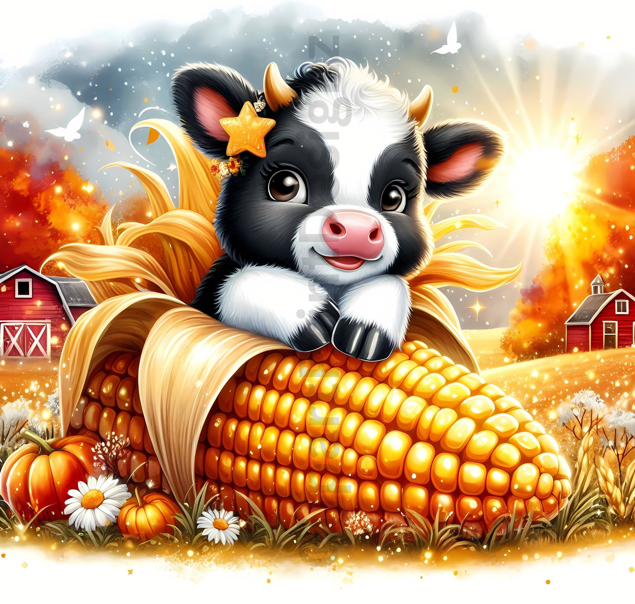 Cute Fall Corn Animals Clipart Bundle, Watercolor Animal Clip Art ...