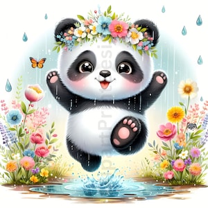 Cute Spring Pandas Clipart Bundle, Watercolor Clip Art Images, High ...