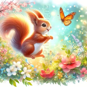 Cute Spring Squirrels Clipart Bundle, Watercolor Clip Art Images, 24 ...